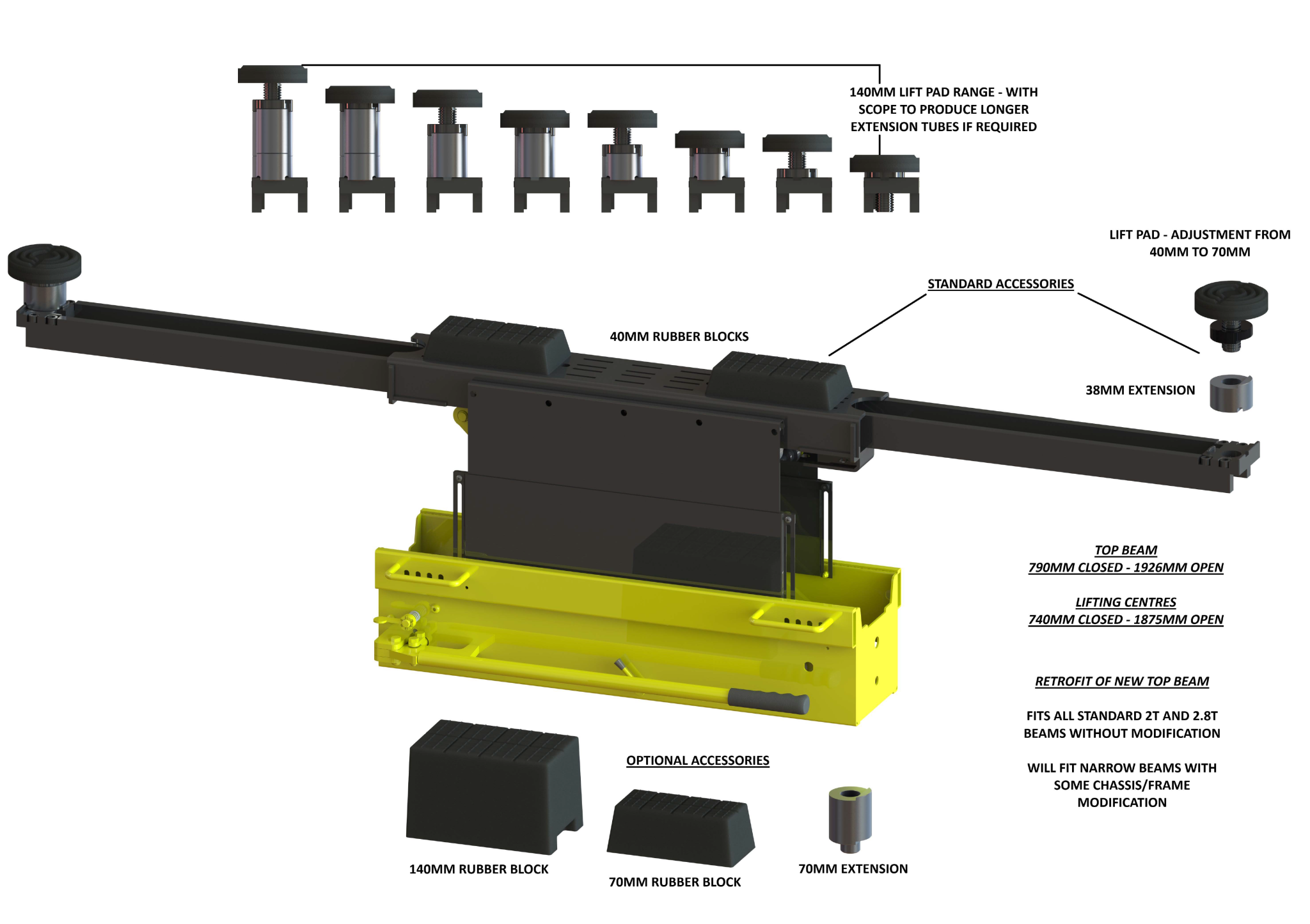 MajorLift RetroFit Extending Beam 1875mm for EV's - JBS Equipment